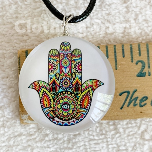 Jewelry | Nwt White Red Hamsa Glass Pendant Necklace | Poshmark
